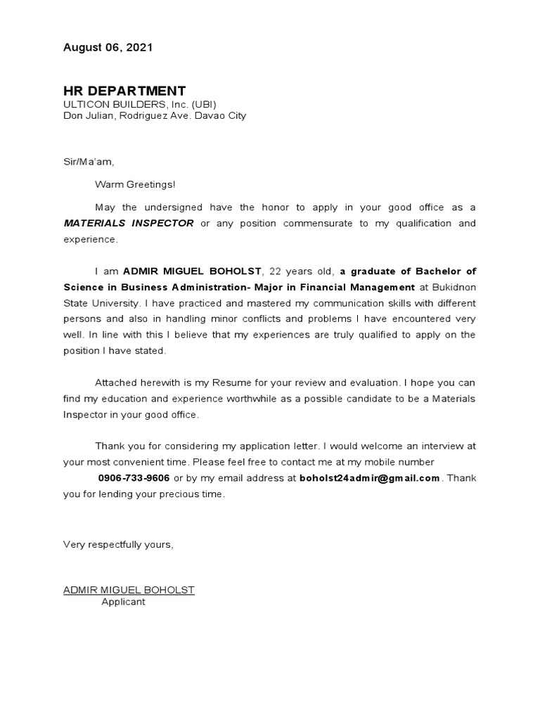 ADMIR Application Letter | PDF