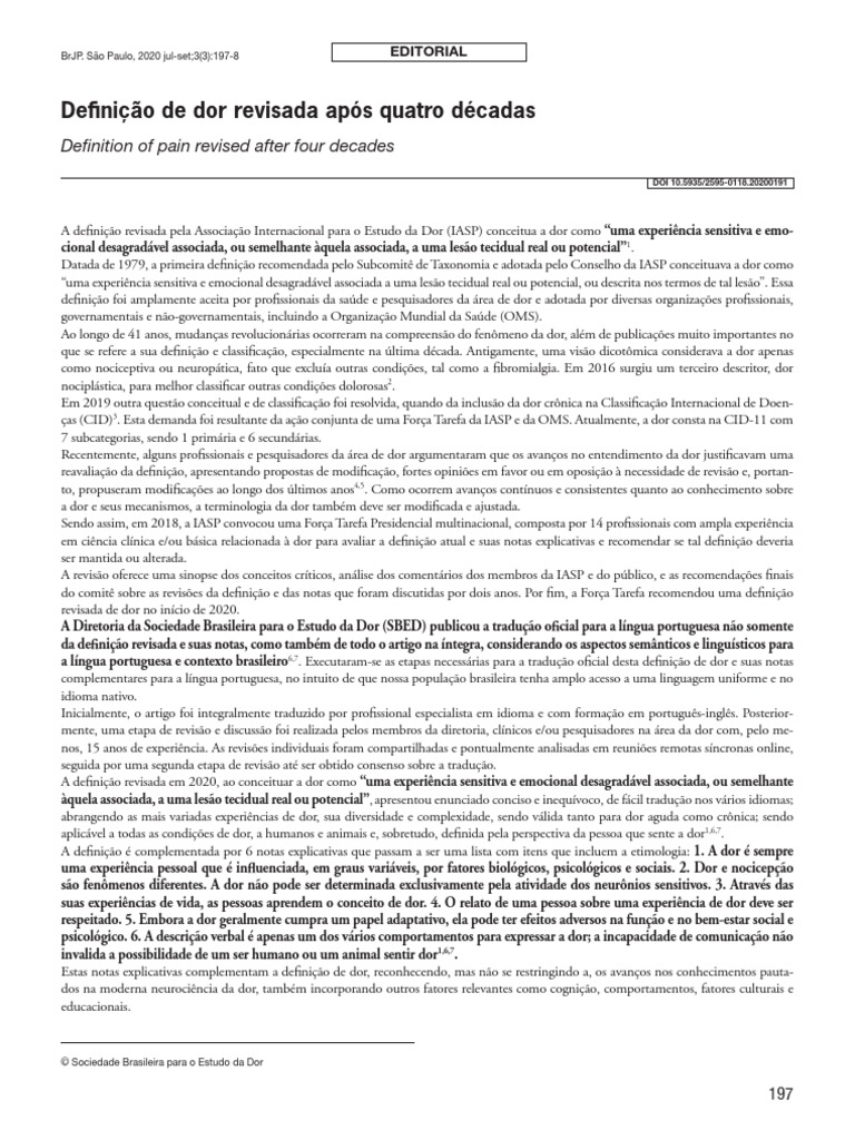 Definição de Dor Revisada Após Quatro Décadas: Definition of Pain ...