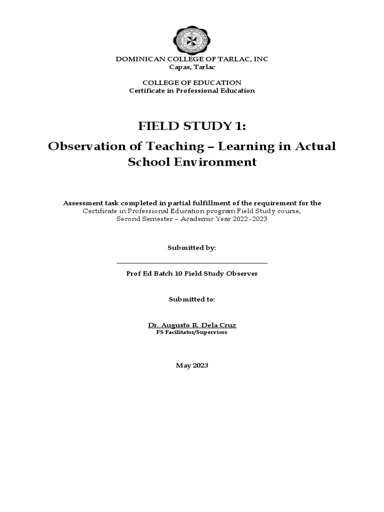 Field Study on Teaching Observations | PDF | Learning | Teachers