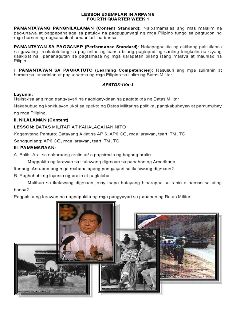 Lesson Exemplar in Ar. Pan | PDF