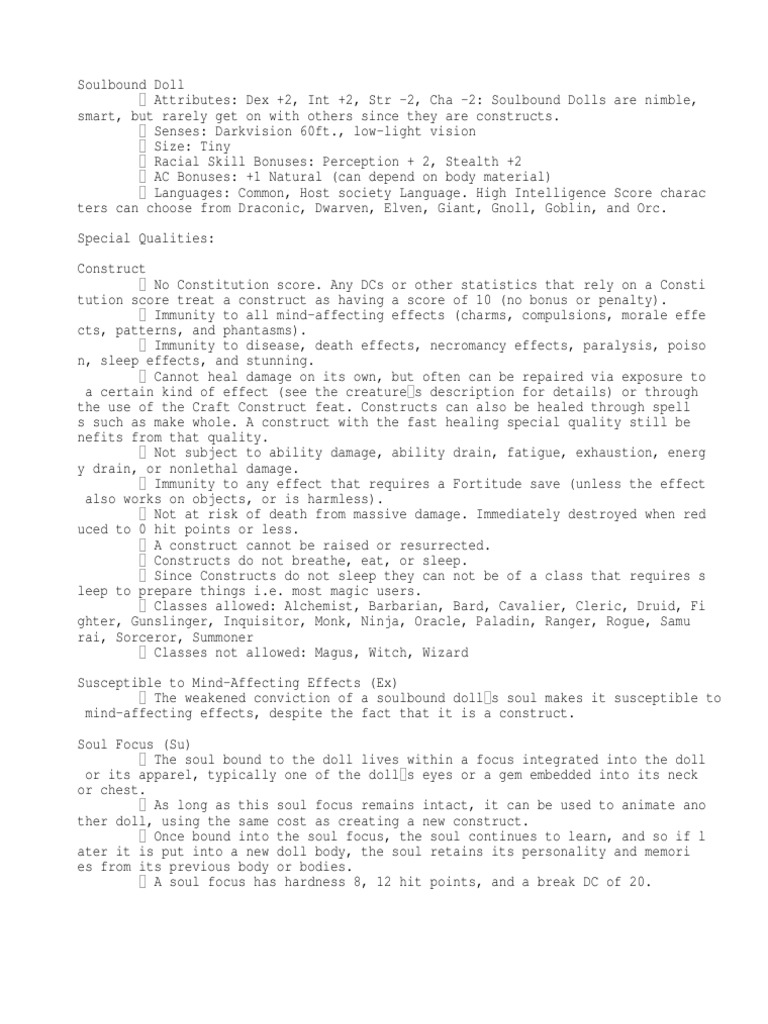 Homebrew Rules for Soulbound Dolls as PCs for Pathfinder | Dungeons ...