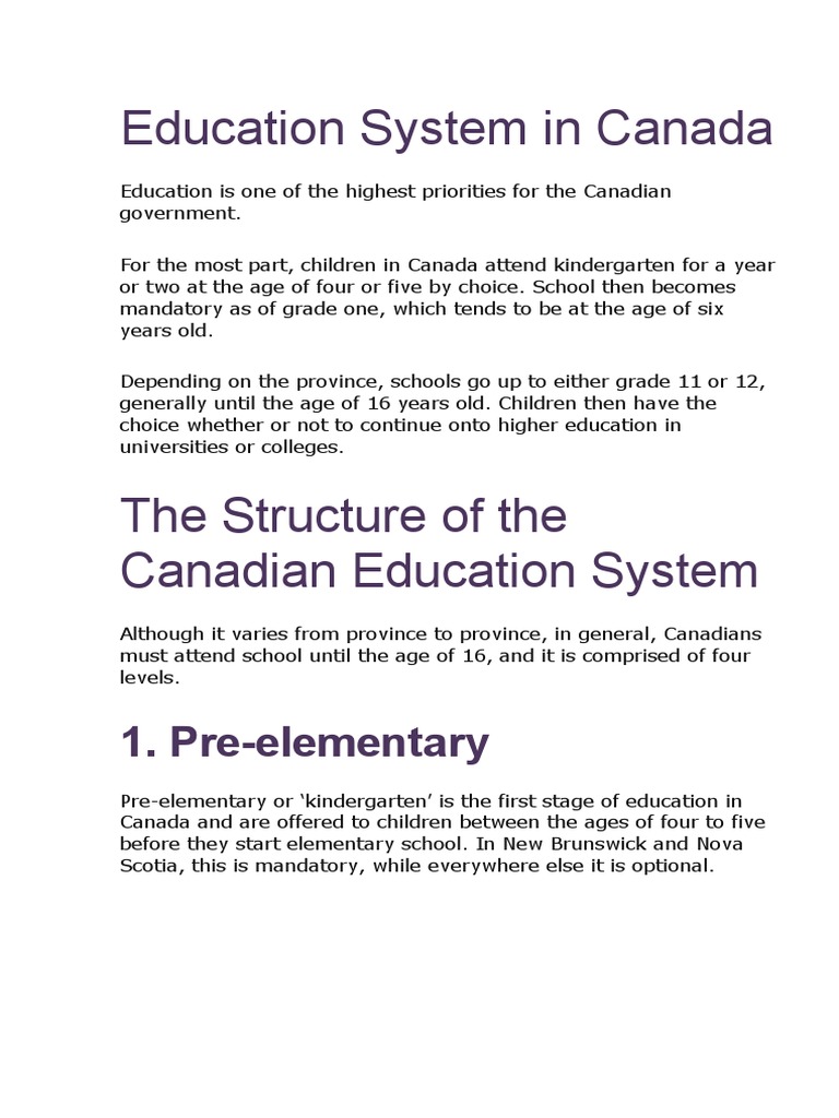 Education System in Canada | Download Free PDF | Middle Schools | College