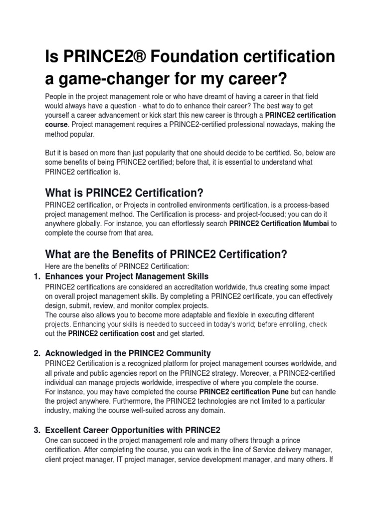 Is PRINCE2® Foundation Certification A Game-Changer For My Career ...