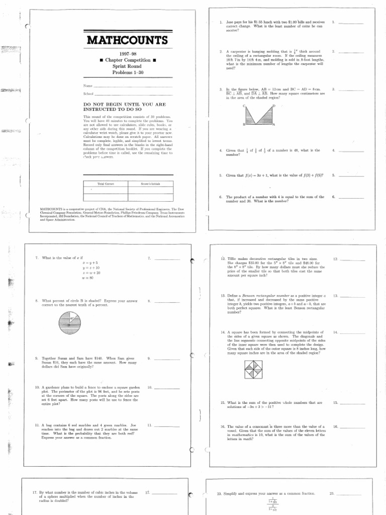 Mathcounts 1997 1998 Sprint | PDF