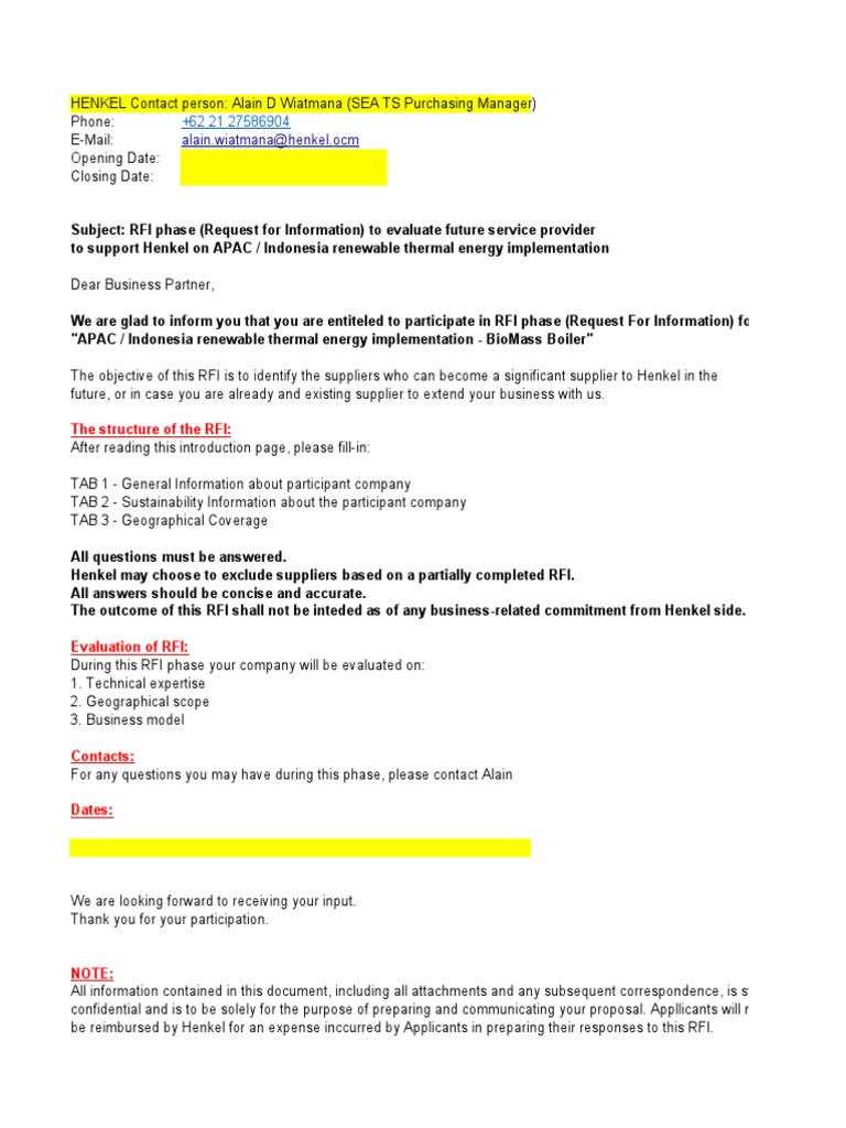 IMS AP ID Biomass Boiler RFI | PDF | Supply Chain | Procurement