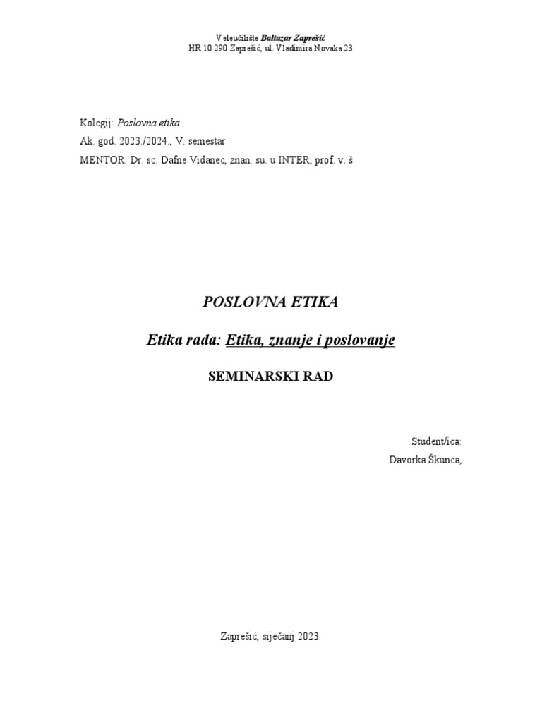 Škunca Davorka Poslovna Etika | PDF