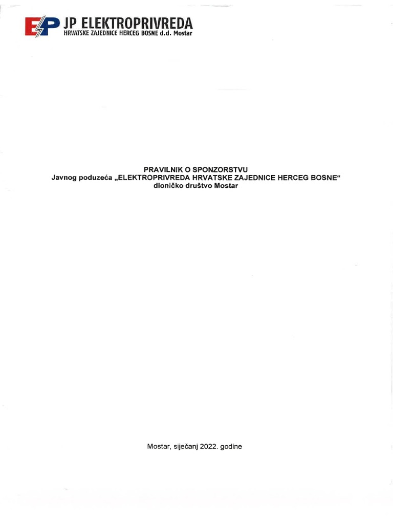 Pravilnik o Sponzorstvu Siječanj 2022 Godine | PDF