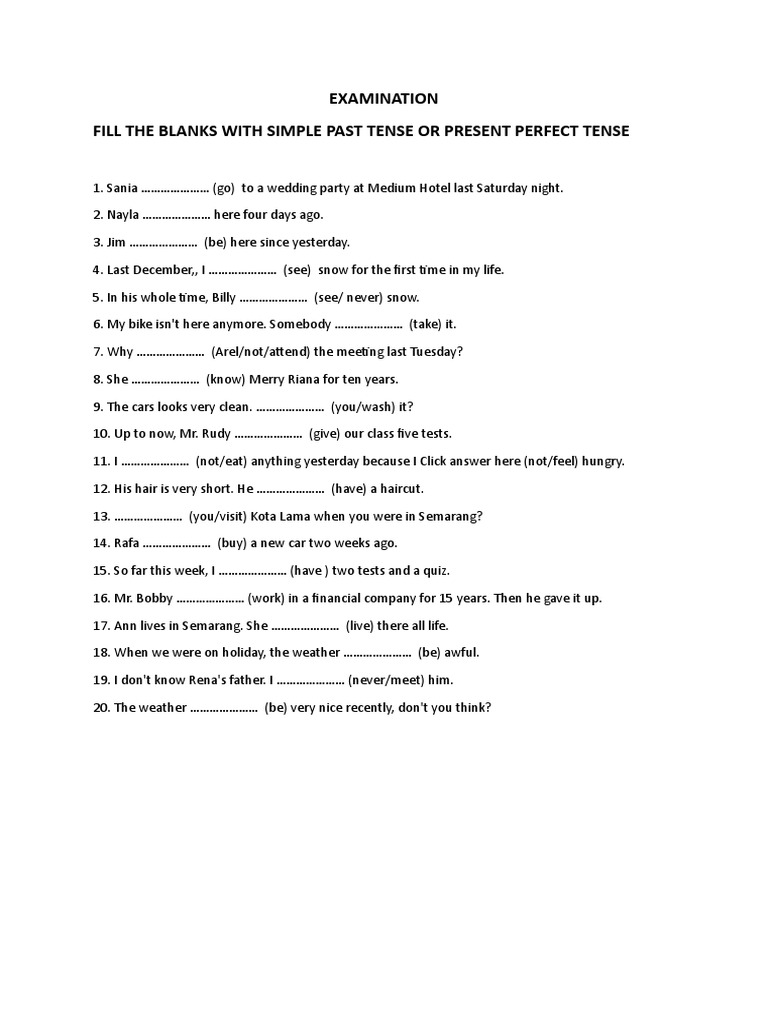 Simple Past vs Present Perfect Exercises | PDF