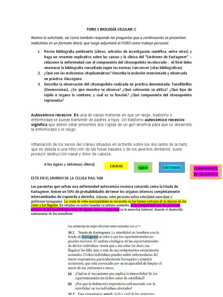 FORO 1 BIOLOGÍA CELULAR Evidencias | PDF | Síntoma | Diagnostico medico