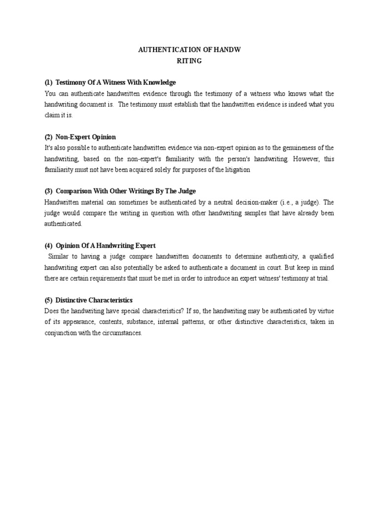LOE - Authentication of Handwriting | PDF