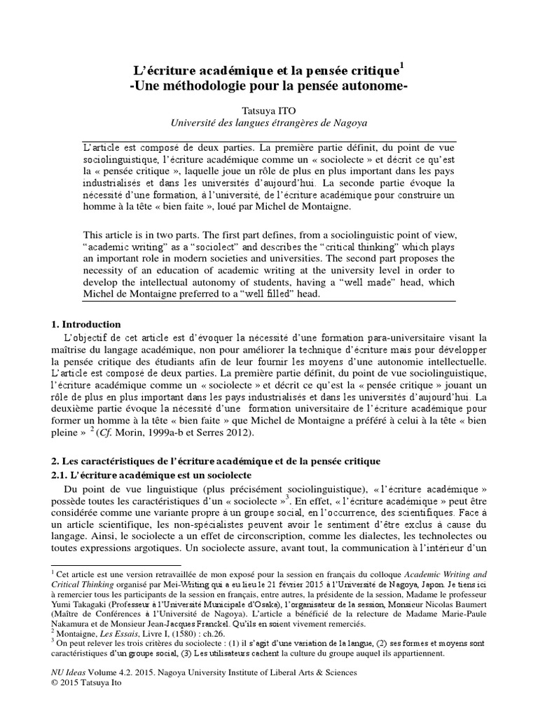 Écriture Académique Et La Pensée Critique | PDF | Science | Intelligence