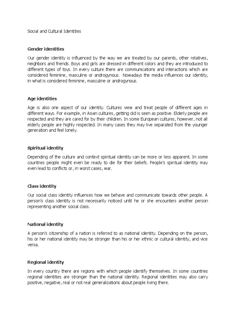 Social and Cultural Identities | PDF | Identity (Social Science) | Gender