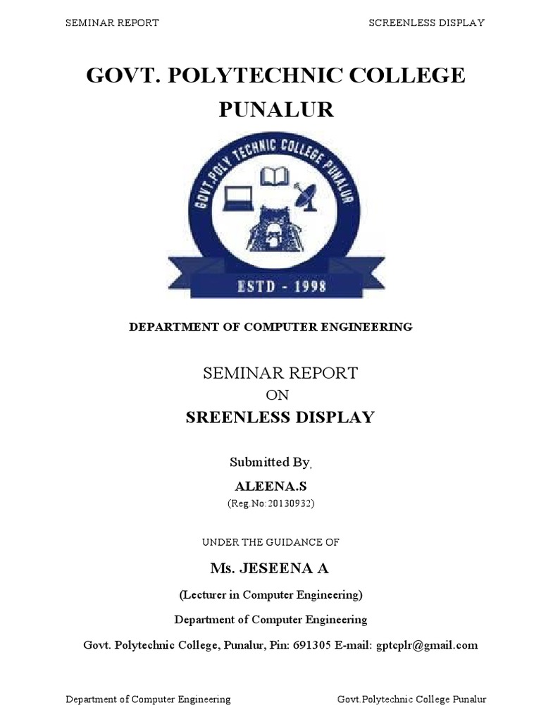 Govt. Polytechnic College Punalur: Seminar Report | PDF | Diploma | Retina