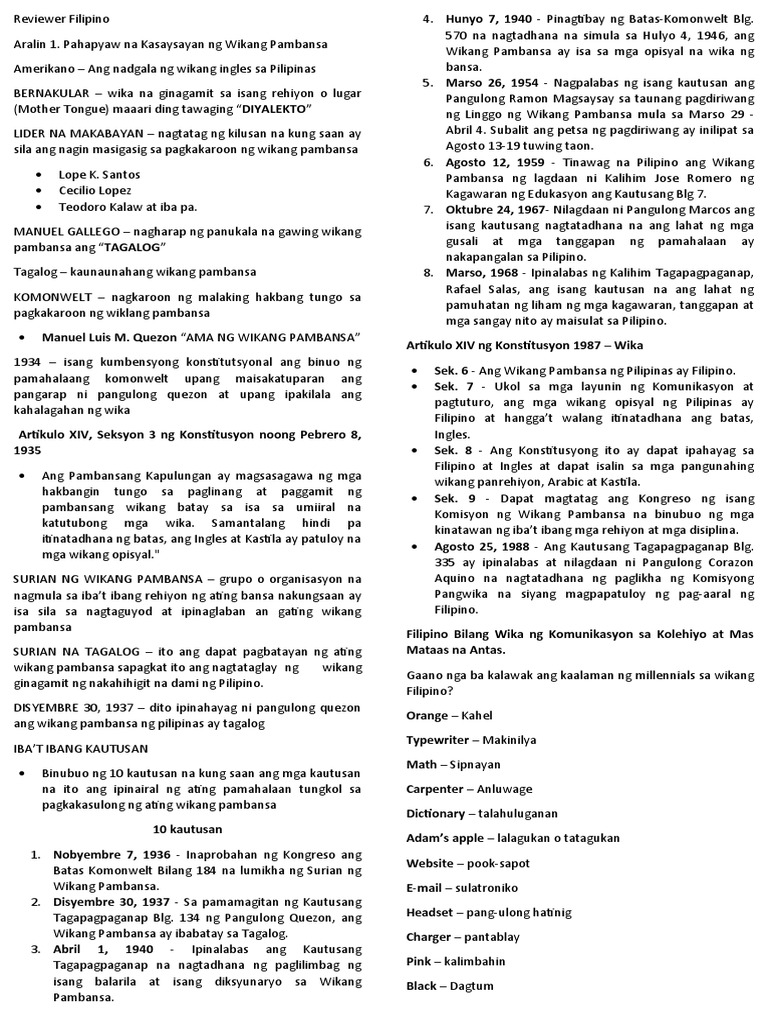 Reviewer Filipino | PDF