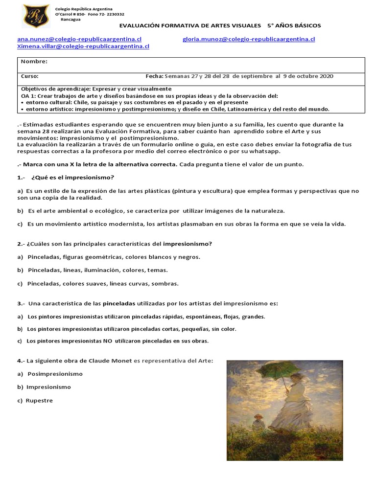 GUIA - ARTES - 5 - S28.pdf EVALYUACION PARA 5TO | PDF | Impresionismo ...