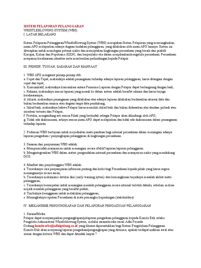 Sample Whistleblowing | PDF | Pengelolaan Keuangan & Uang