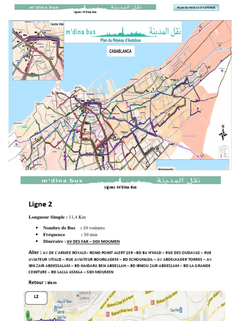 Lignes M'dina Bus Plan Du Reseau D'Autobus | PDF | Maroc | Afrique du Nord