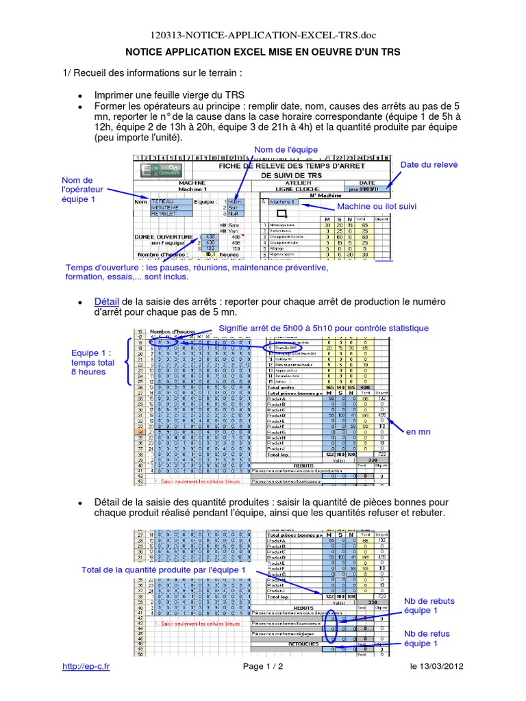Mise en œuvre d'un TRS avec Excel | PDF | Informatique