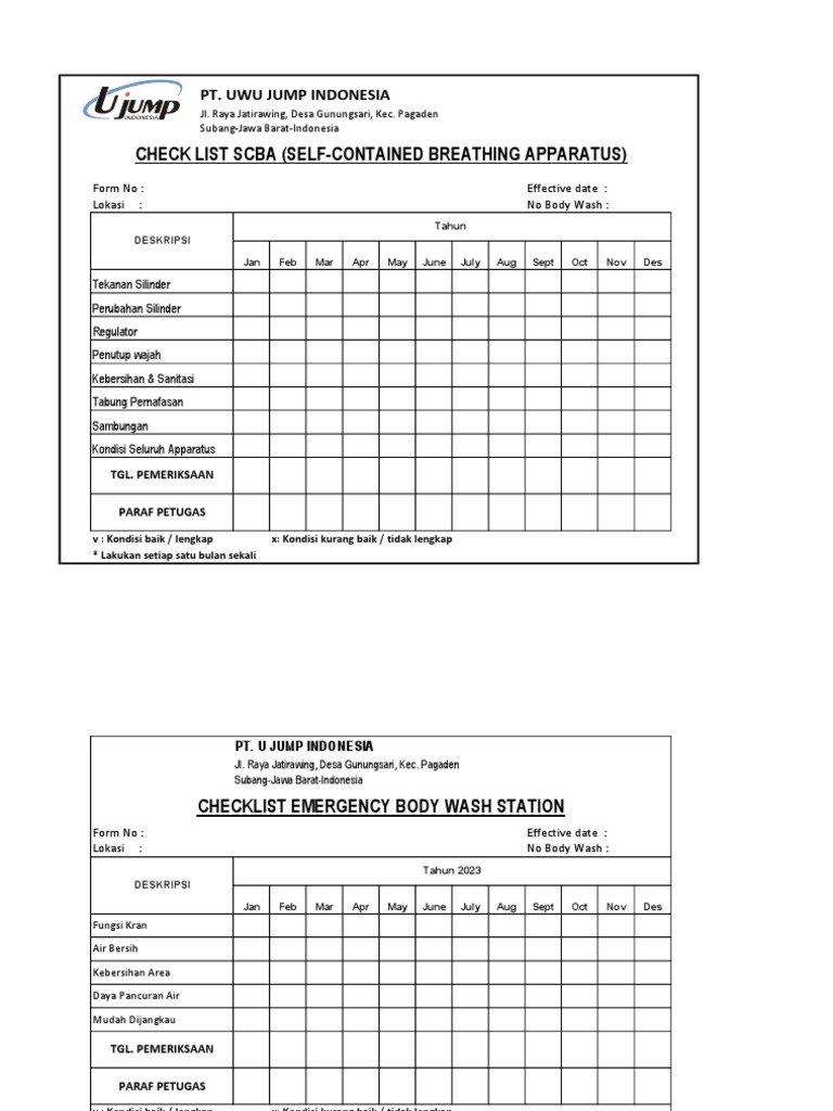 Checklist Pemeliharaan SCBA 2023 | PDF