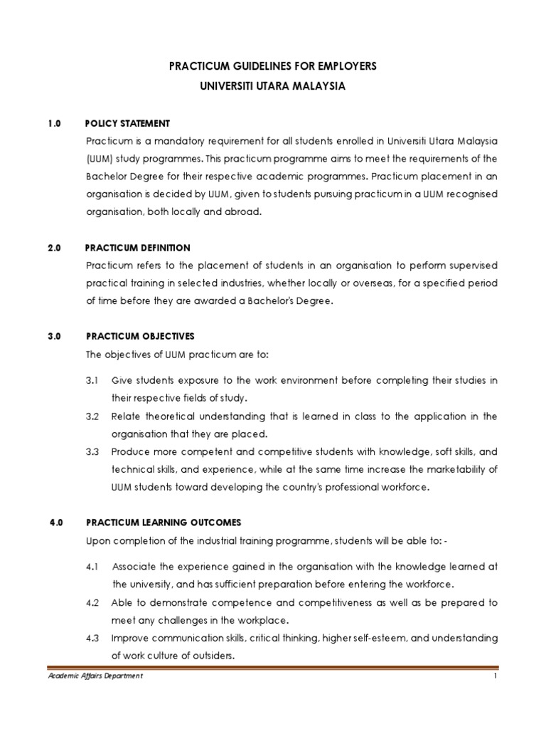Practicum Guidelines For Employer PDF | PDF | Insurance | Academic Degree