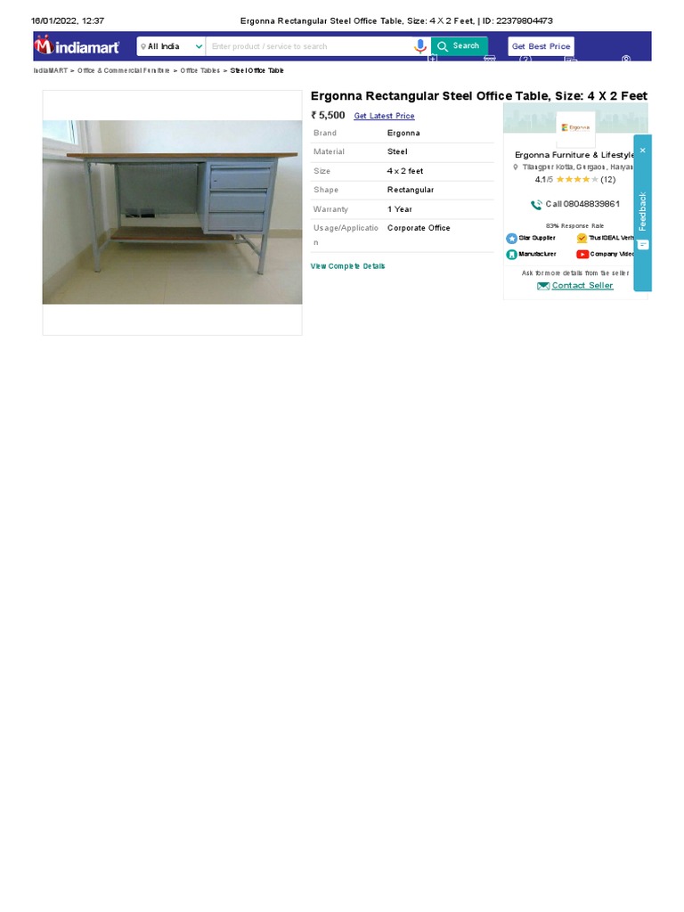 Ergonna Rectangular Steel Office Table, Size - 4 X 2 Feet, - ID ...
