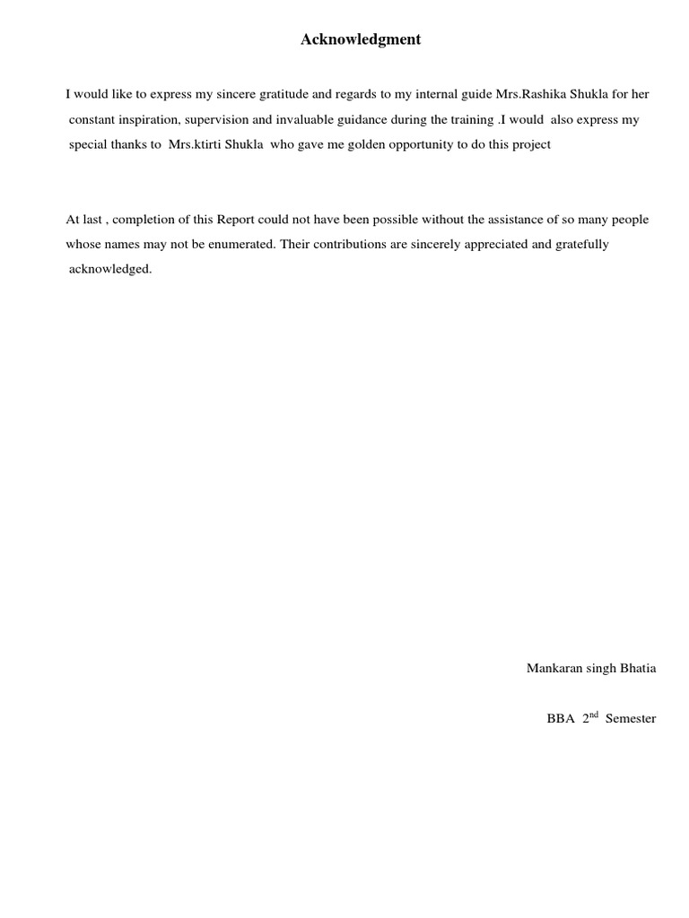 Acknowledgment | PDF | Business | Economies