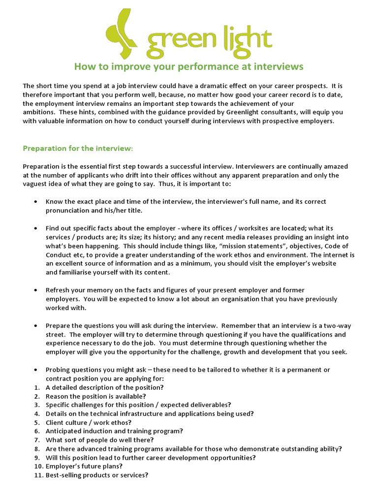 Green Light Interview Tips | PDF | Job Interview | Employment
