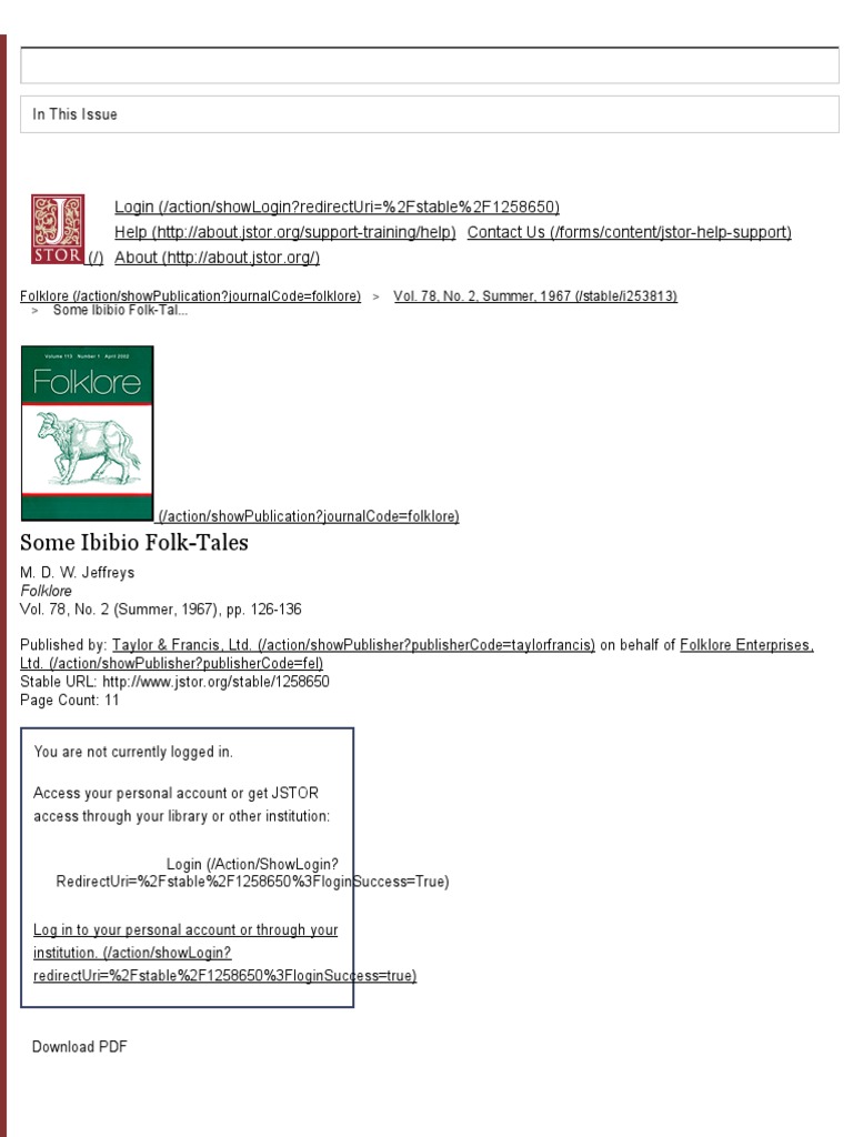 Some Ibibio Folk-Tales On JSTOR | PDF