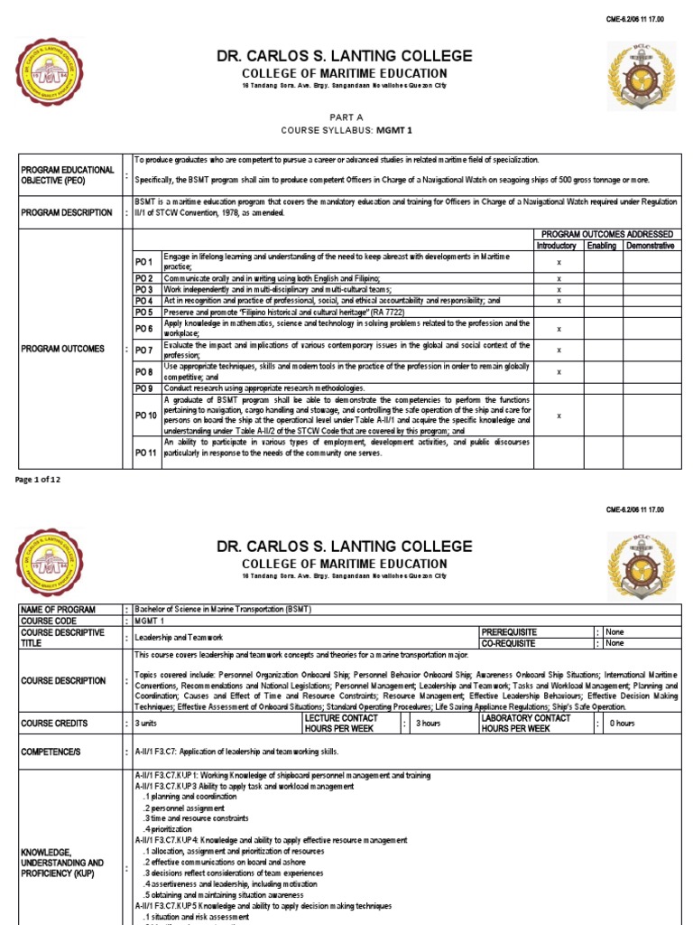 Dr. Carlos S. Lanting College: College of Maritime Education | Download ...