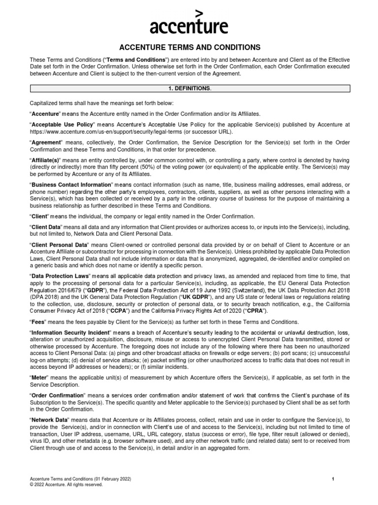 Accenture Online Services Terms and Conditions | PDF | Legal Liability ...
