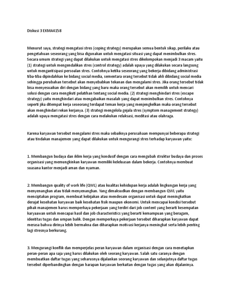Strategi Mengatasi Stres di Tempat Kerja | PDF