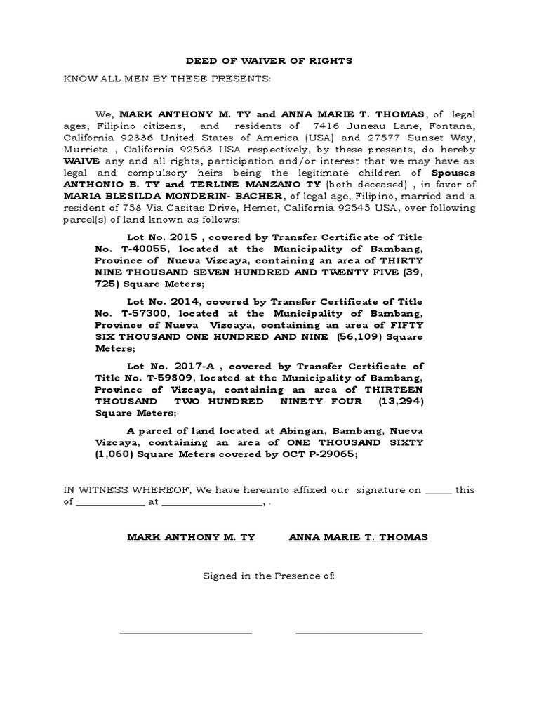 Deed of Waiver of Rights | Download Free PDF | Government And Personhood | Common Law