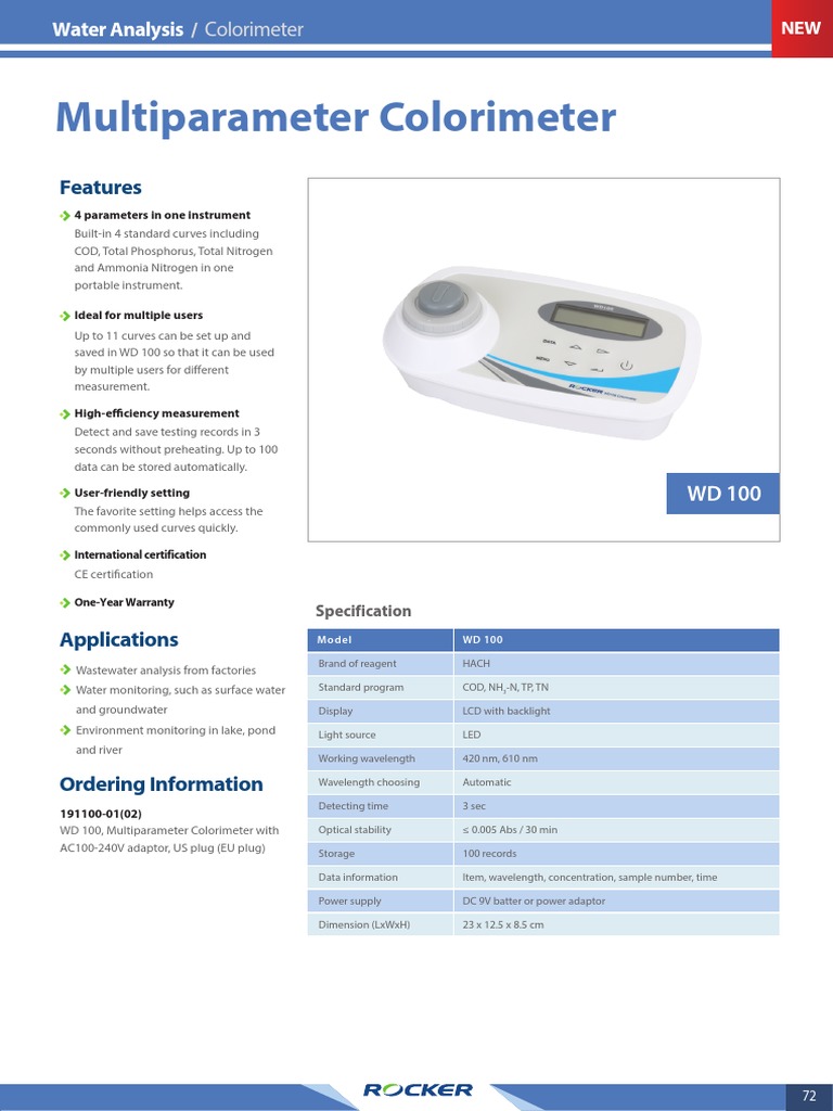 Rocker WD 100 Multiparameter Colorimeter | PDF | Physical Sciences