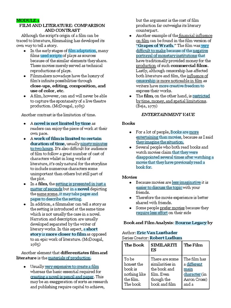 Film vs. Literature: A Comparative Analysis | PDF | Narration