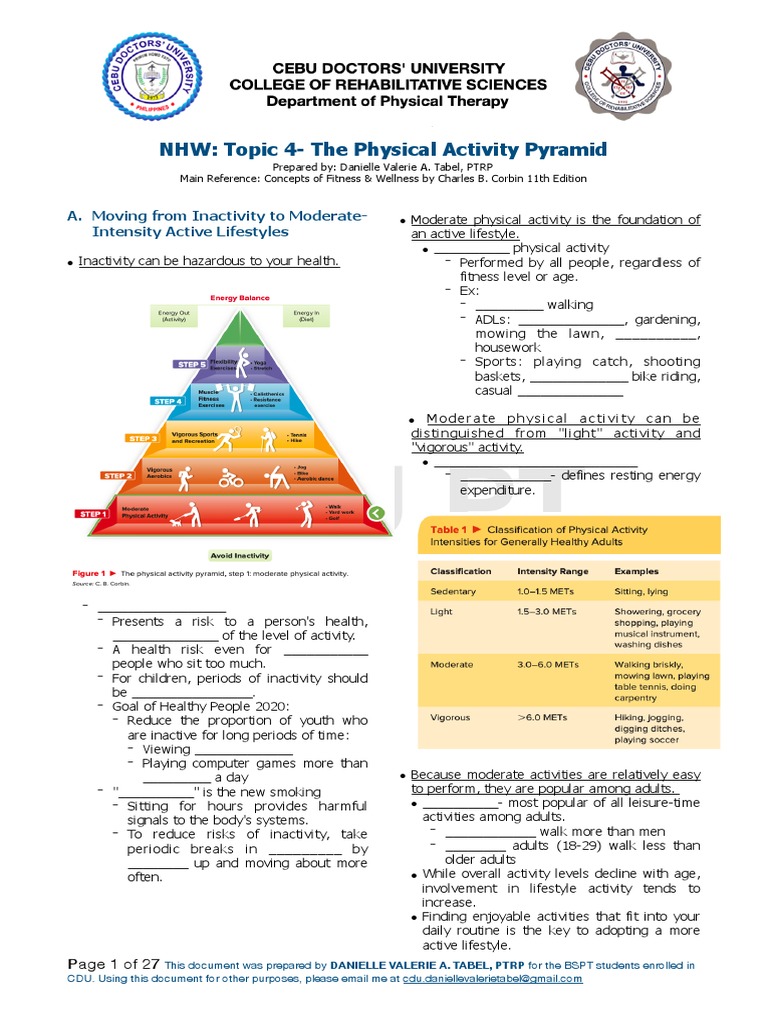 Topic 4-The Physical Activity Pyramid | PDF | Physical Fitness | Vein