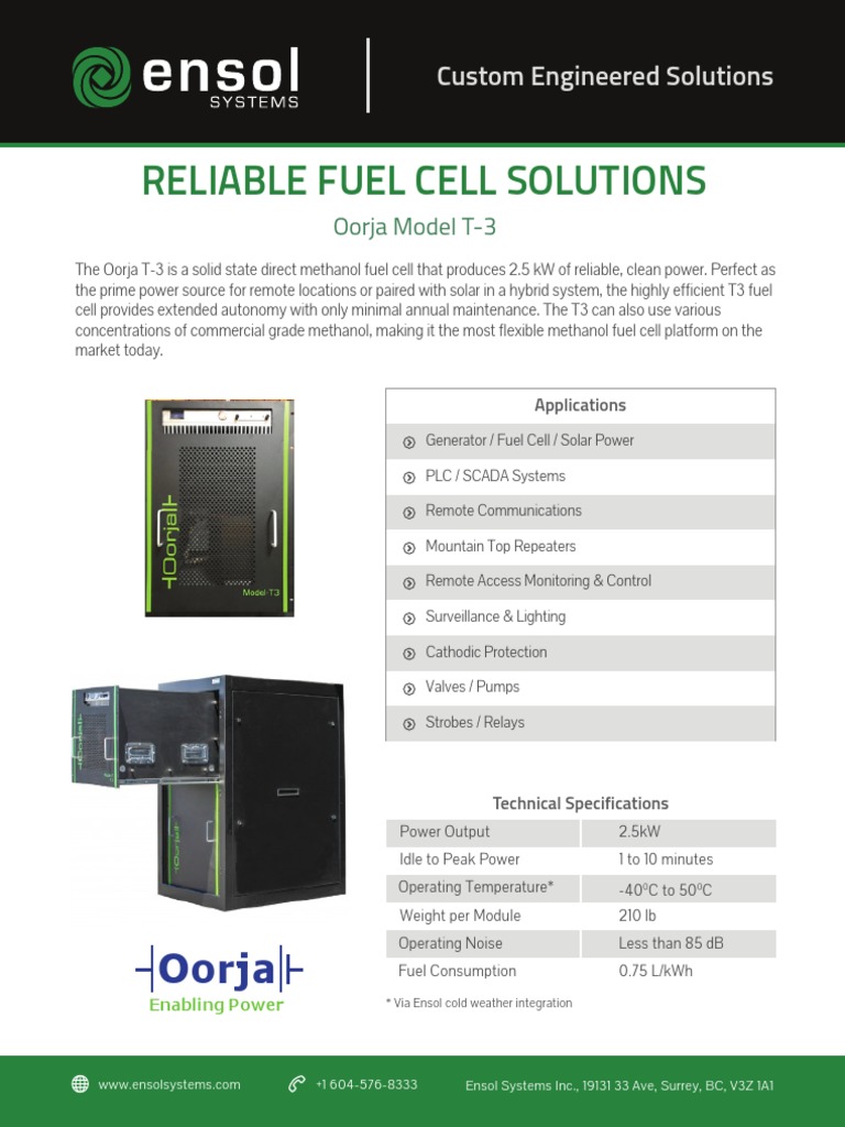 Oorja Model T-3 Data Sheet - Ensol Sytems Inc | PDF | Technology ...