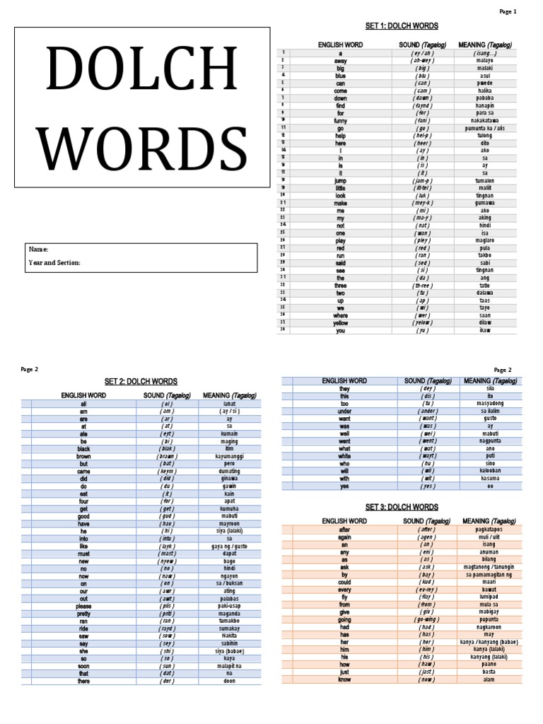 DOLCH Words | PDF