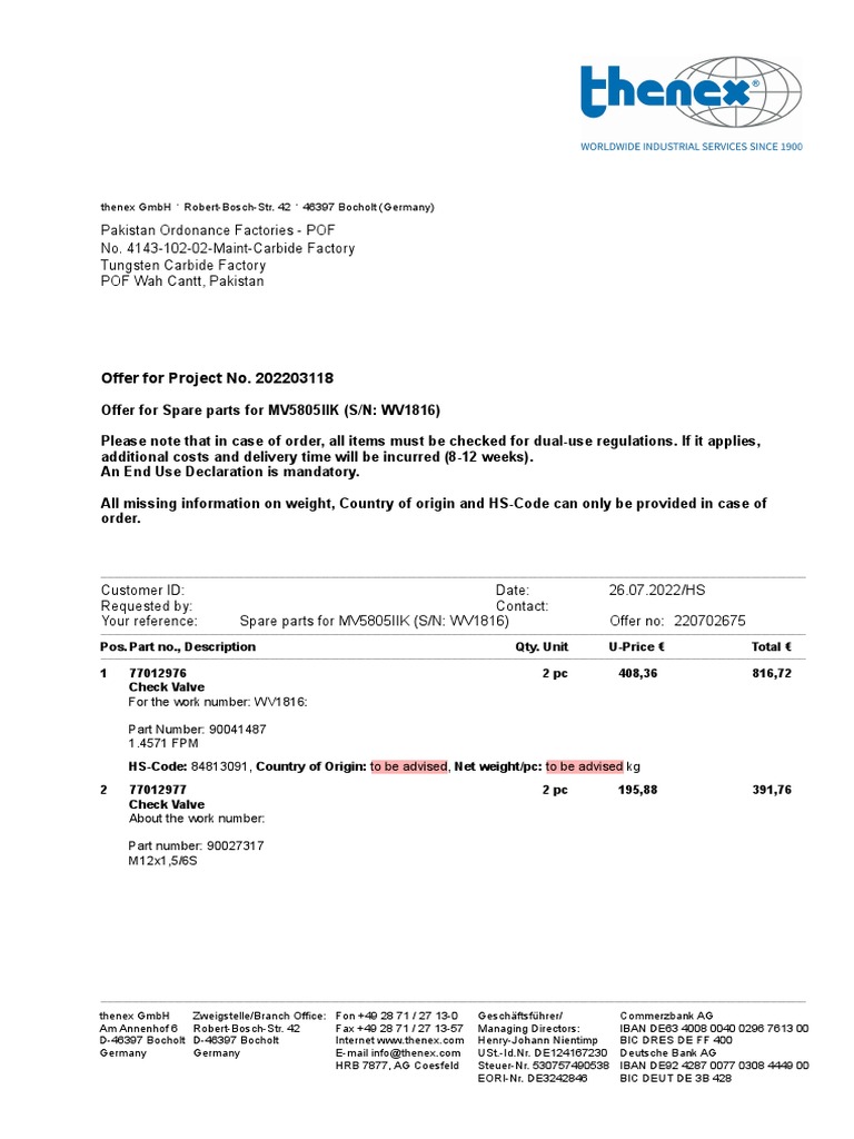 Offer For Project No. 202203118 | PDF | Technology & Engineering