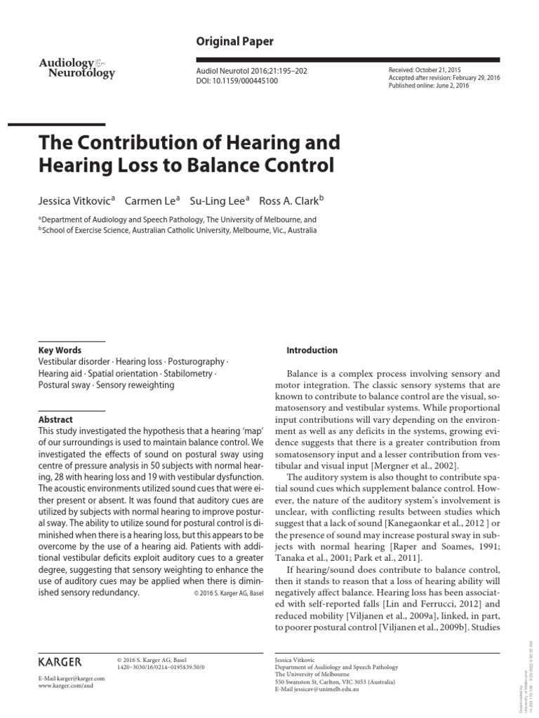 The Contribution of Hearing and Hearing Loss To Balance Control | PDF ...