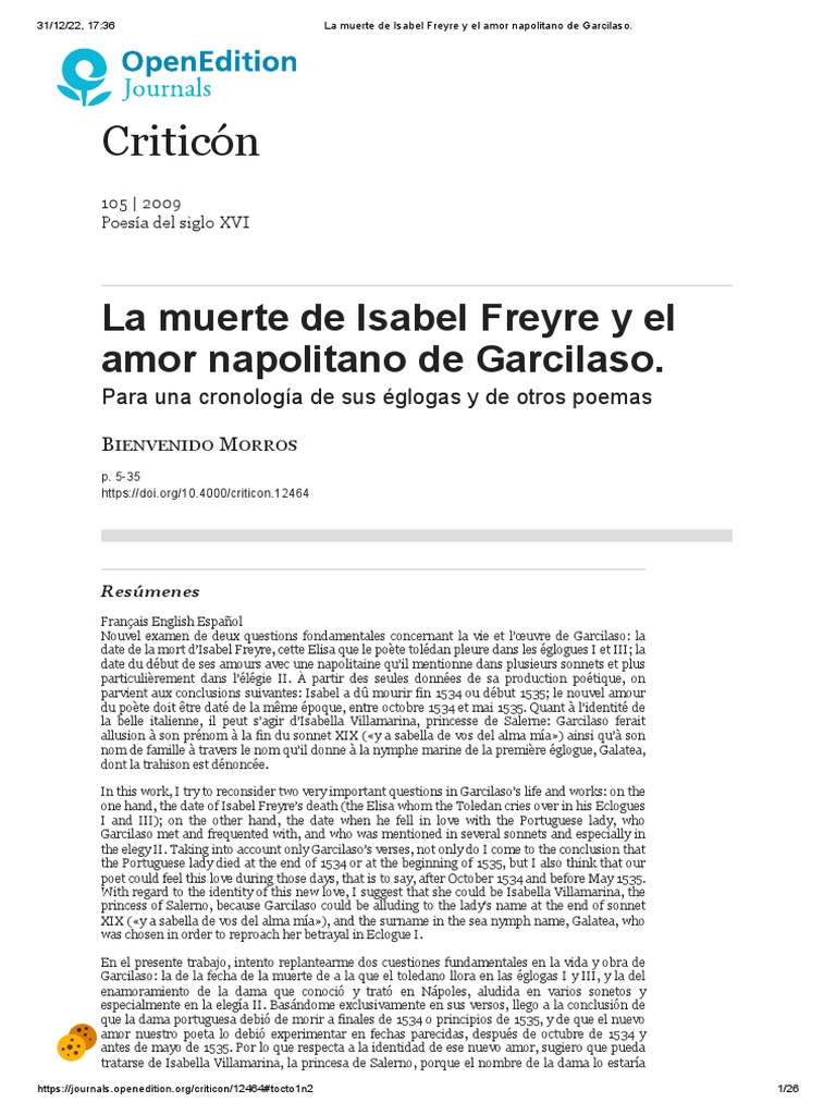 La Muerte de Isabel Freyre y El Amor Napolitano de Garcilaso | PDF ...