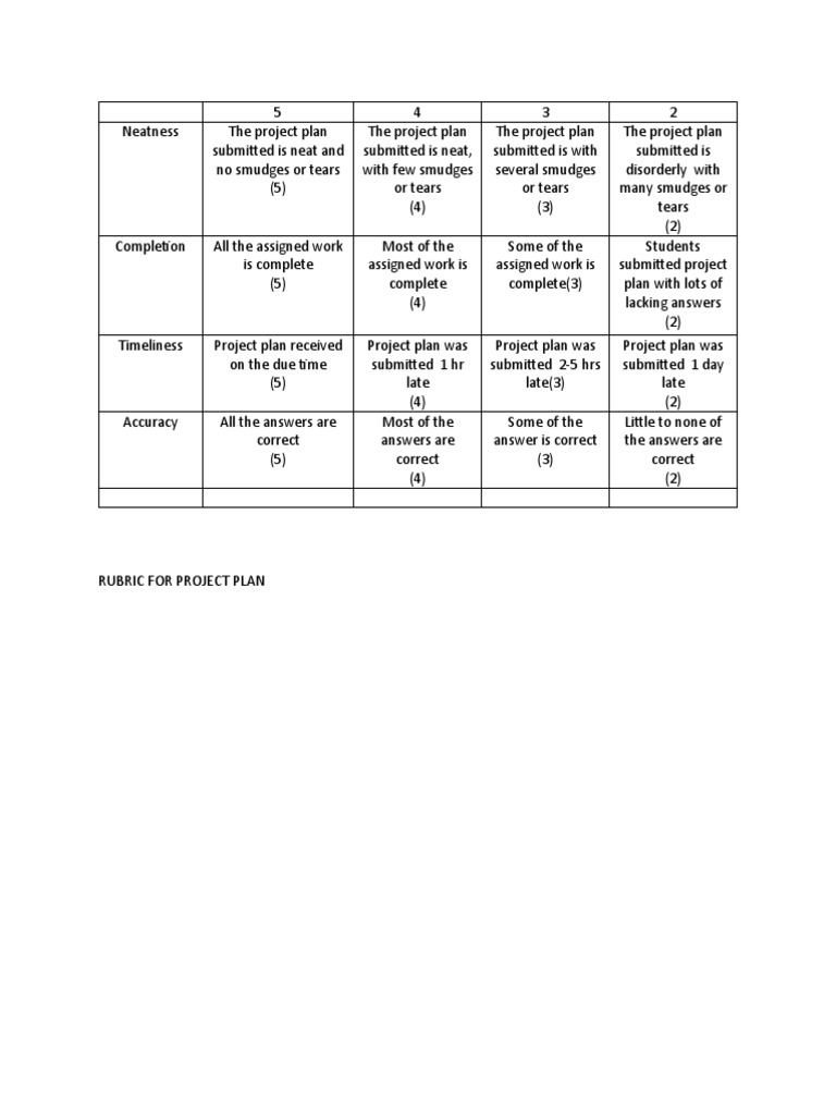 Rubric For Project Plan | PDF
