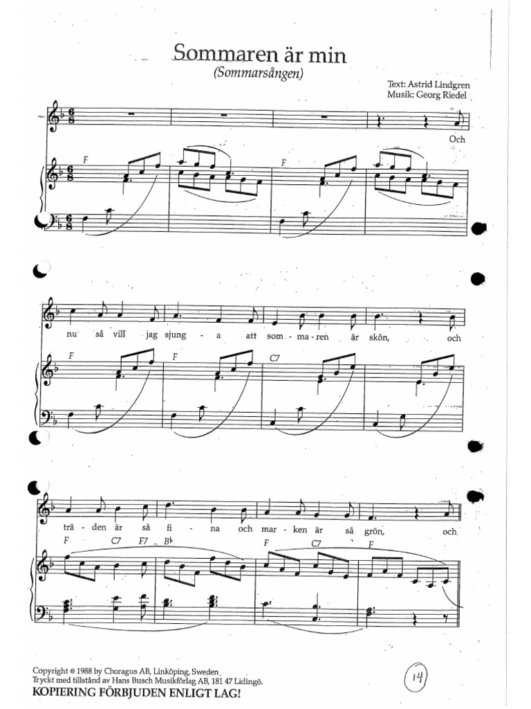 Sommaren Är Min (Pippis Sommarvisa) | PDF