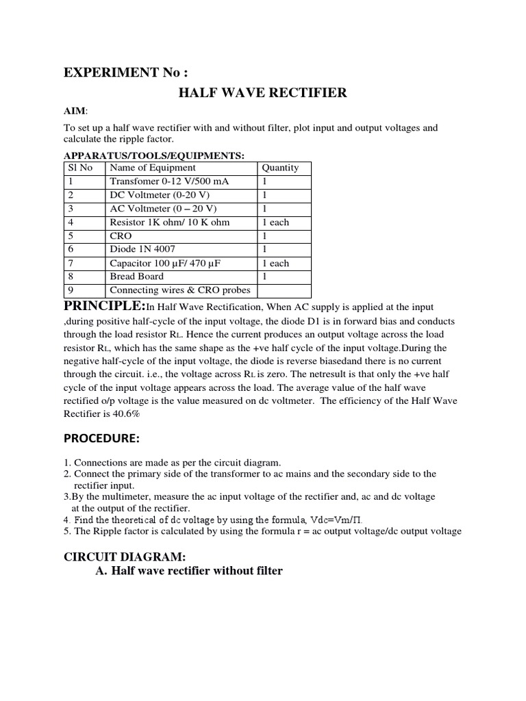 Half Wave Rectifier Experiment Guide | PDF | Rectifier | Voltage