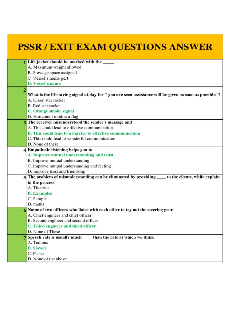 PSSR exam questions and answers | PDF | Tonnage | Personal Protective ...