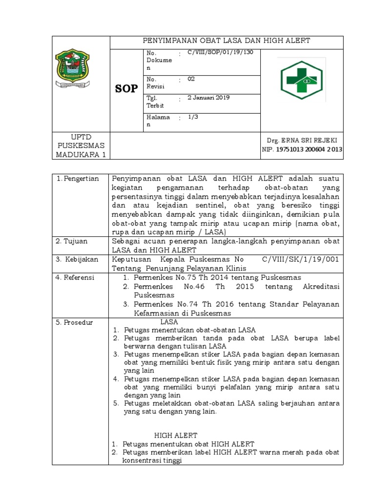 Penyimpanan Obat Lasa Dan High Alert Pdf