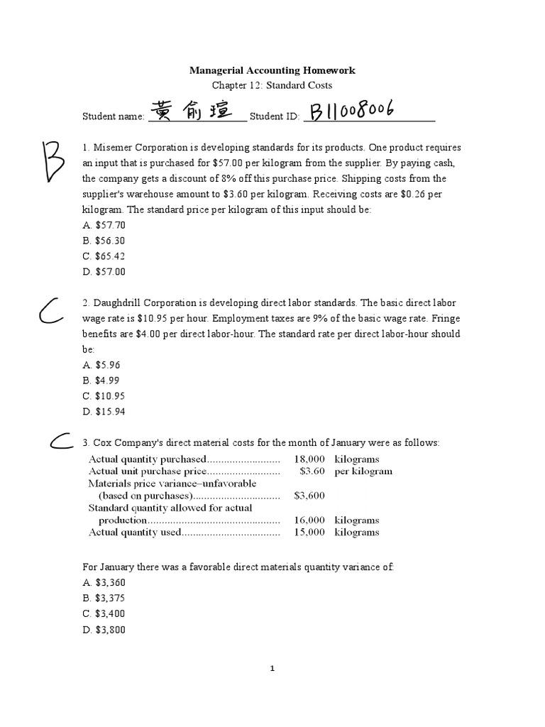 Managerial Accounting Homework | PDF