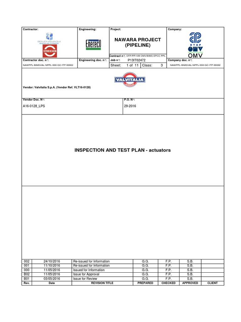 Inspection Test Plan for Actuators | PDF | Mechanical Engineering