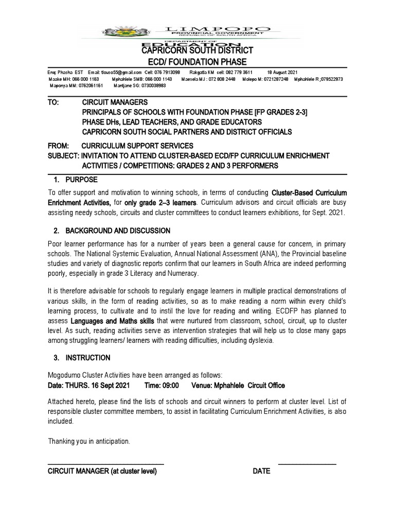 Capricorn South District Ecd/ Foundation Phase | PDF | Curriculum ...