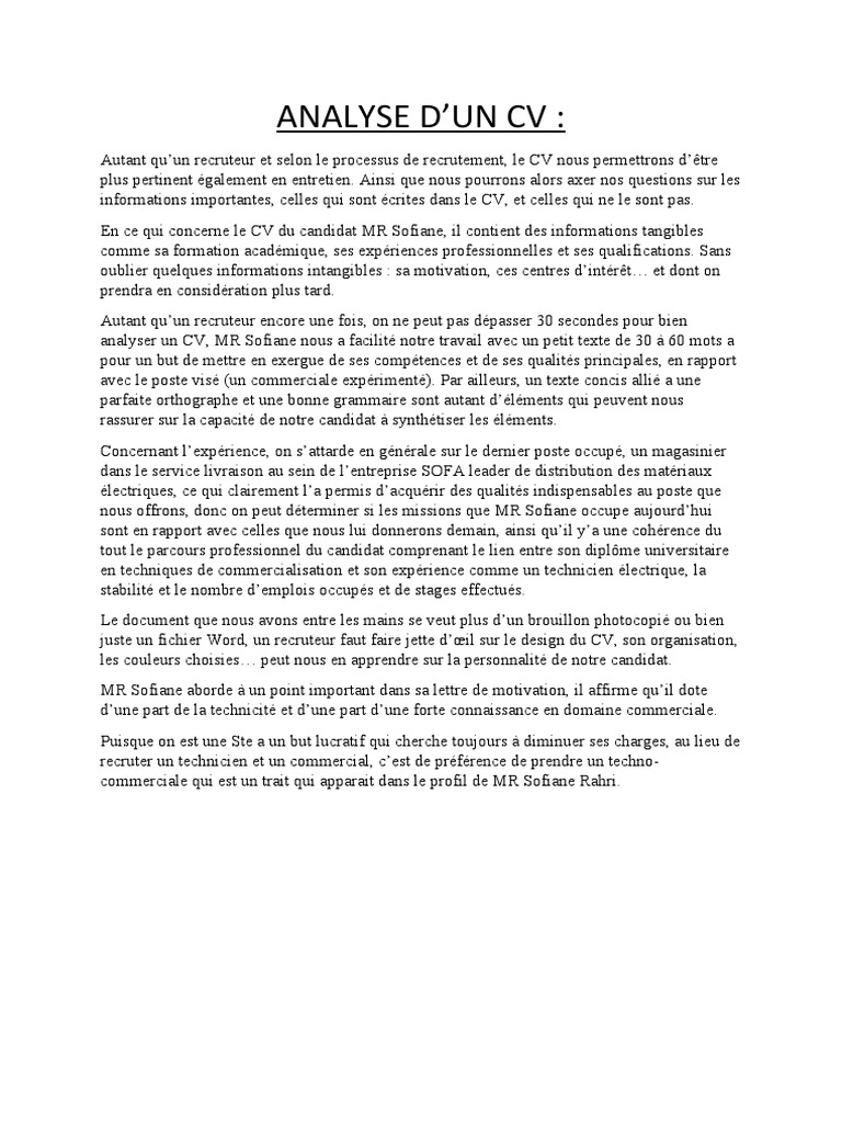 Analyse D'Un CV | PDF