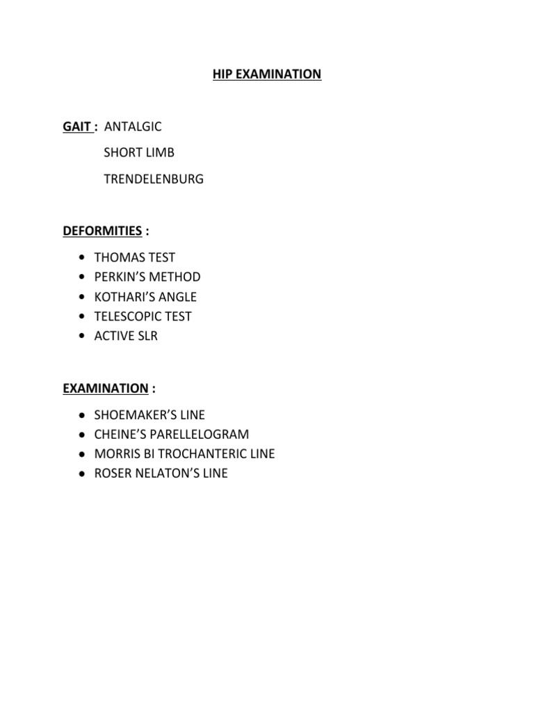 Hip Examination Gait: Antalgic: Short Limb Trendelenburg | PDF